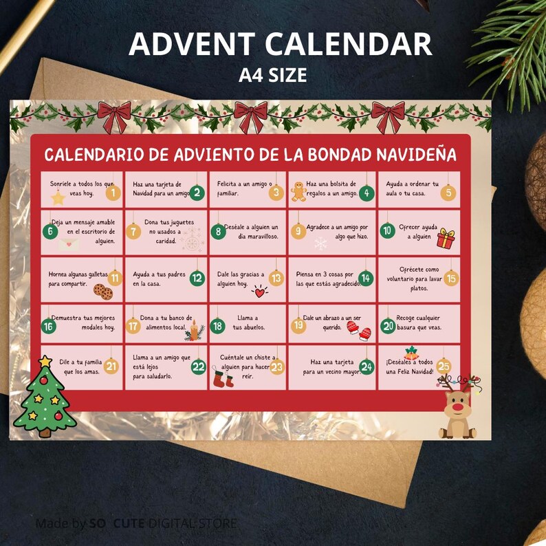 Spanish Printable Advent Calendar, Holiday Countdown for Kids & Family ...