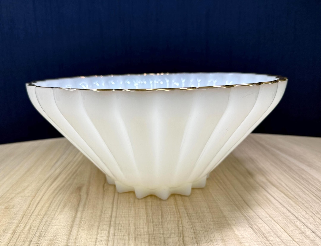 Vintage Milk Glass Shell Bowl With Gold Rim | 11” Opaline Centerpiece ...