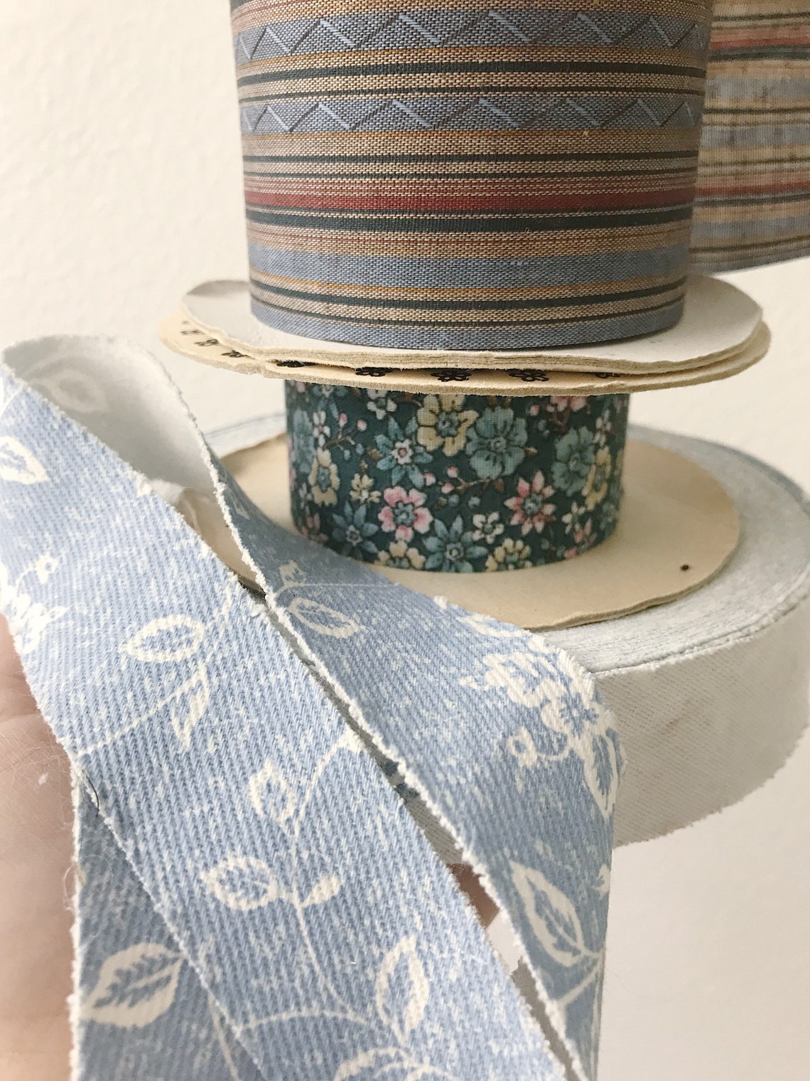 Vintage Cotton Ribbon / blue ribbon collection / vintage craft | Etsy