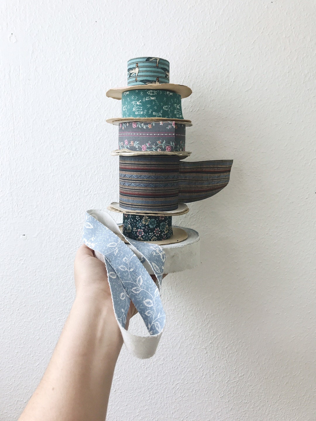 Vintage Cotton Ribbon / Blue Ribbon Collection / Vintage Craft Ribbon ...