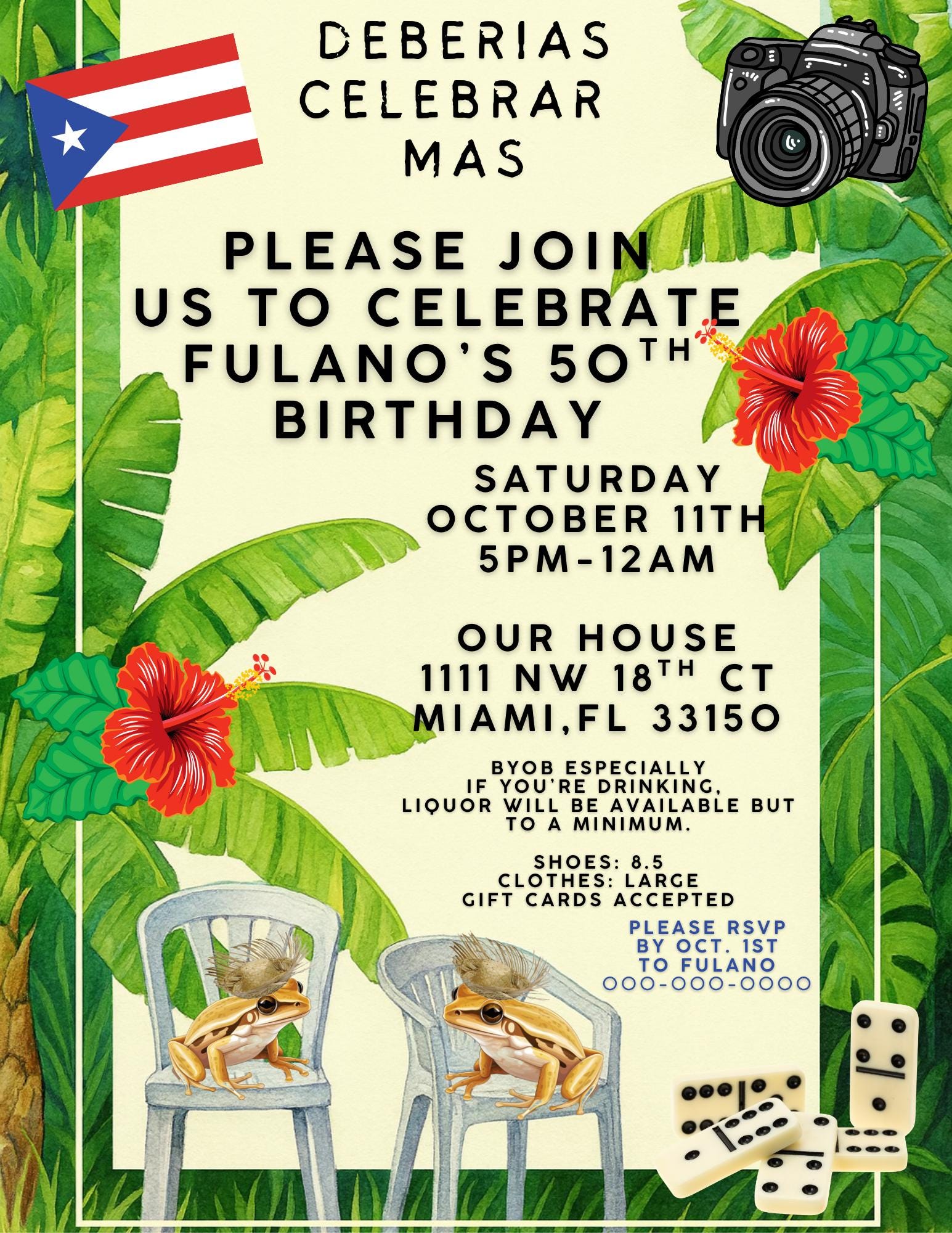 Bad Bunny Puerto Rican Themed Invitation DTMF (digital Template) - Etsy