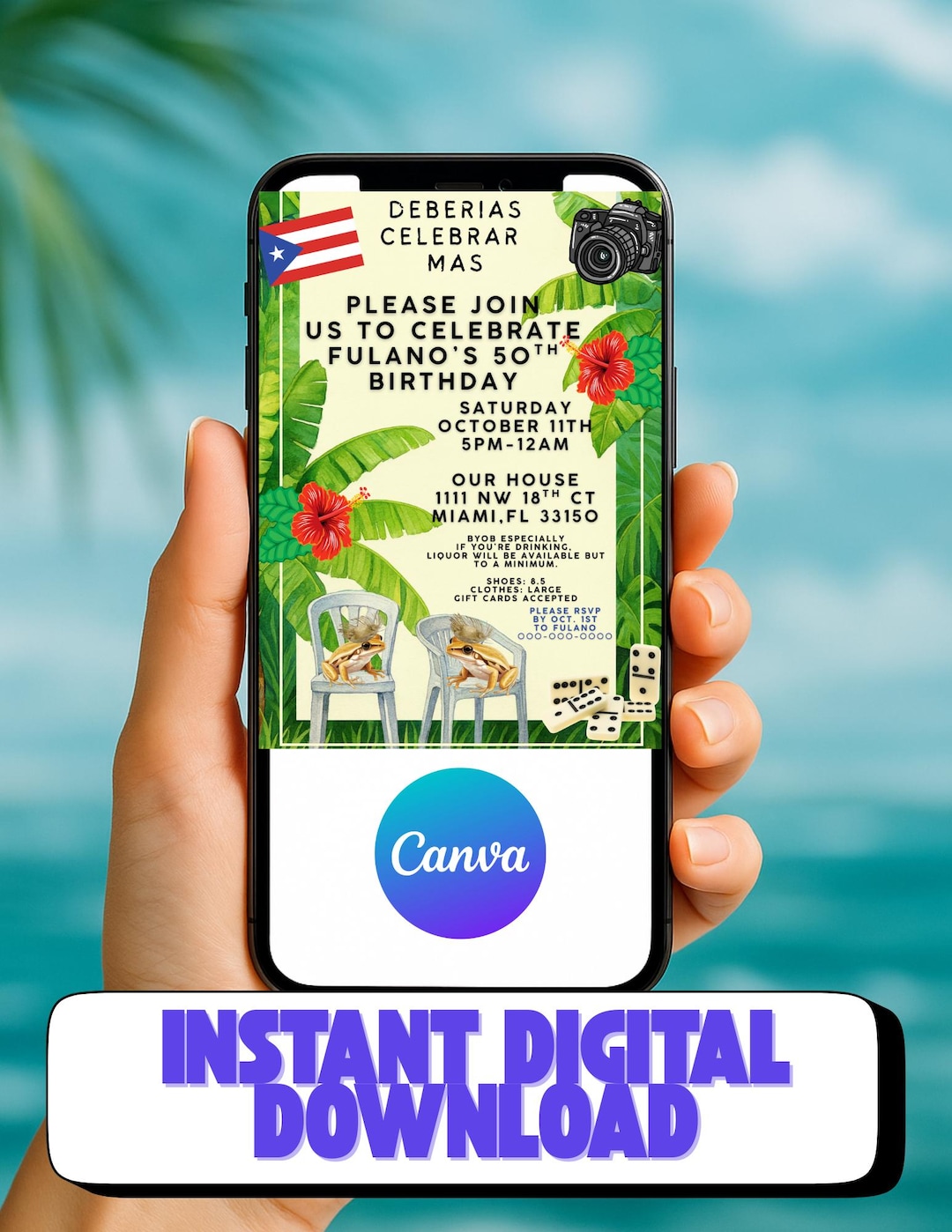 Bad Bunny Puerto Rican Themed Invitation DTMF (digital Template) - Etsy