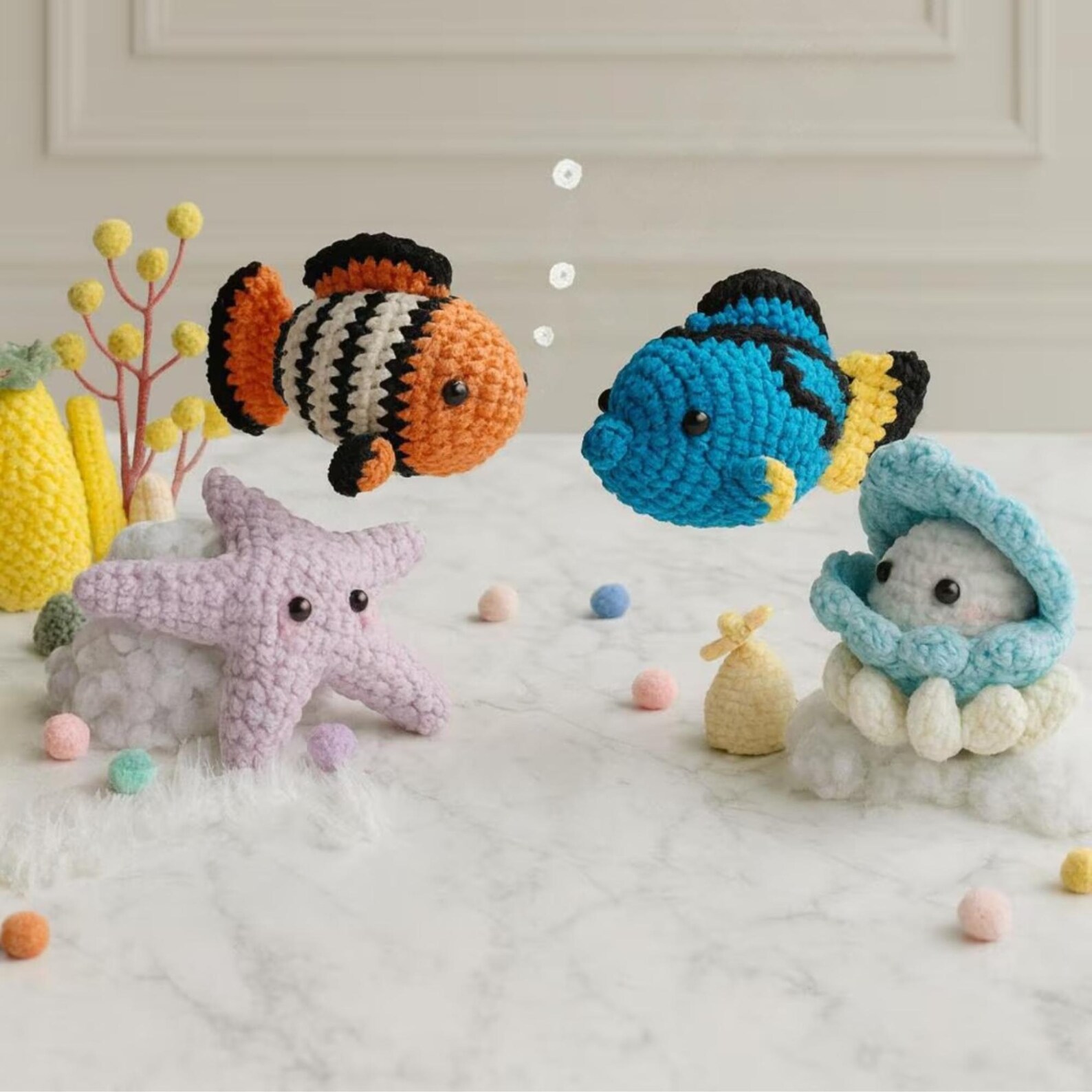 4 in 1 Ocean No-sew Crochet Pattern – Amigurumi Dory, Nemo, Mussel ...