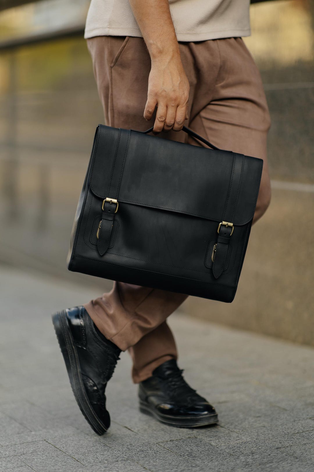 Black Leather Briefcase Men, Laptop Bag, Messenger Bag for Men, Leather ...
