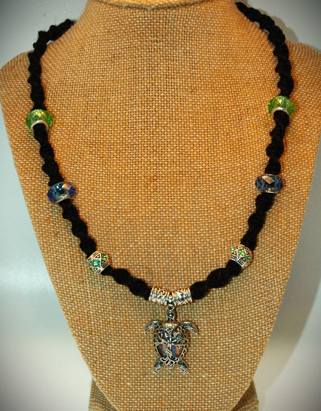Celtic Tree of Life Sea Turtle on a 20" Handmade Black Hemp Necklace - Etsy