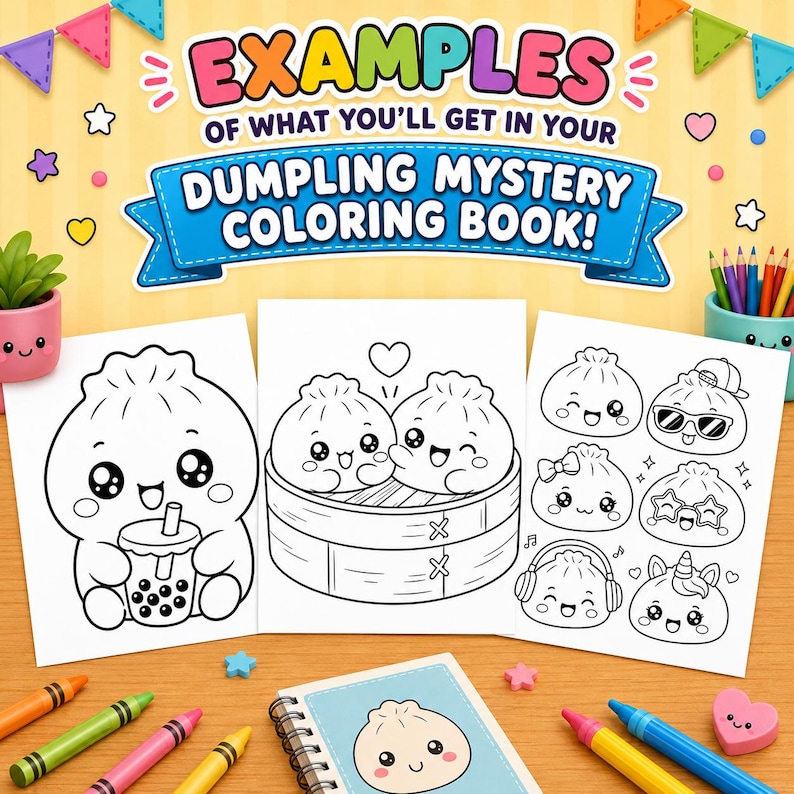 Dumpling Coloring Book PDF, Mystery Squishy Dumplings, 25 Printable ...