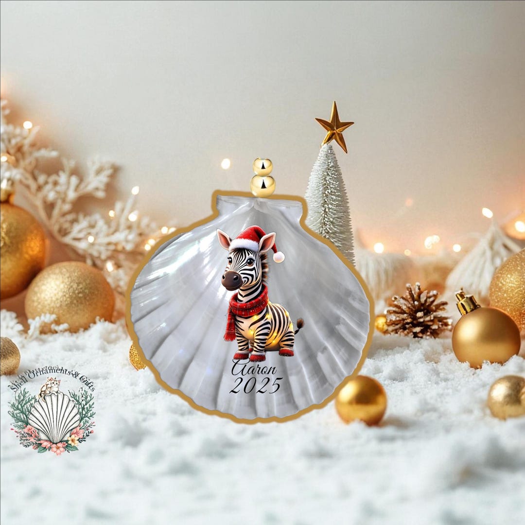 Decoupage Santa Shell, Zebra Shell Ornament: Shell Ornament, Seashell ...