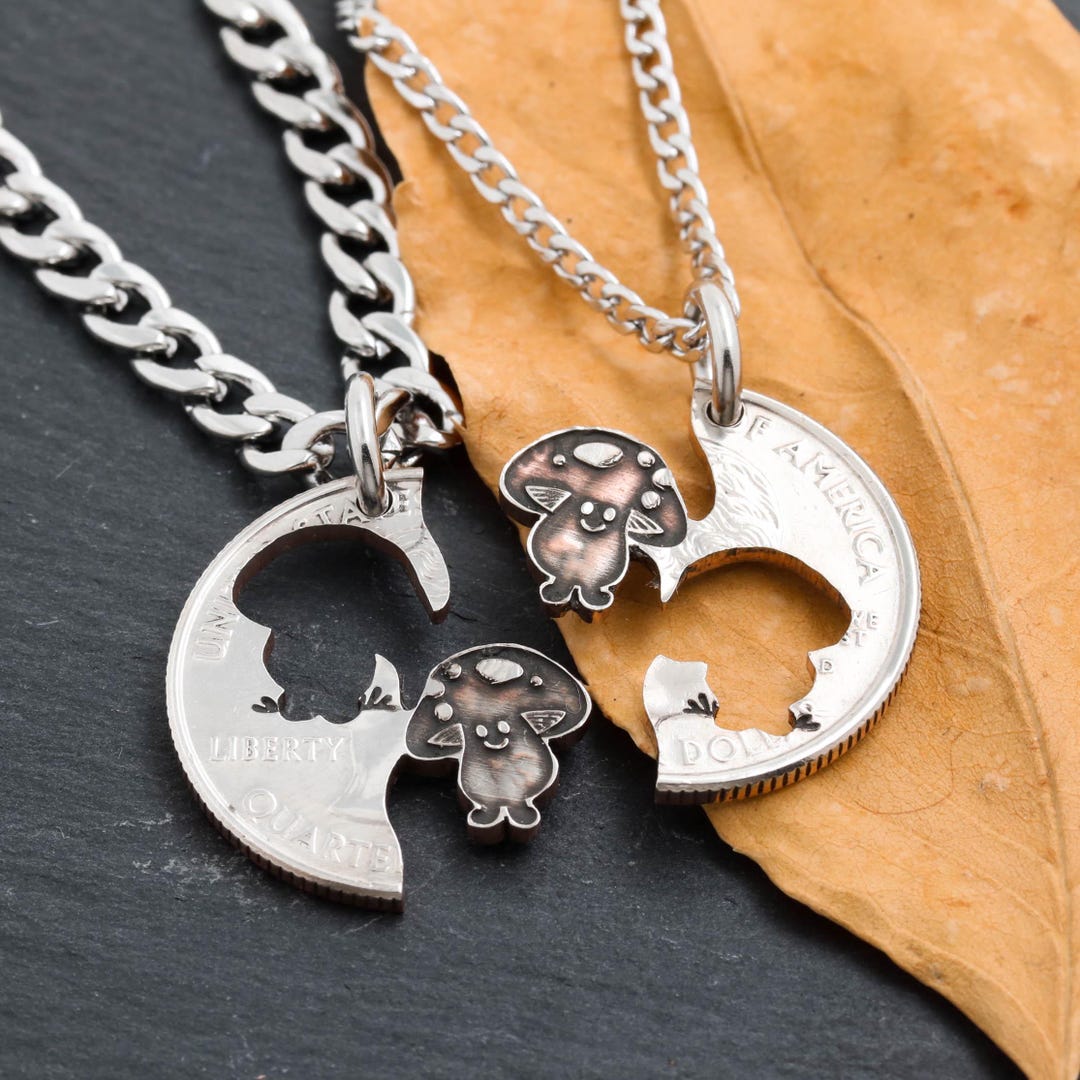 Interlocking Mushroom Coin Necklaces, Jewelry Gifts for Couples - Etsy
