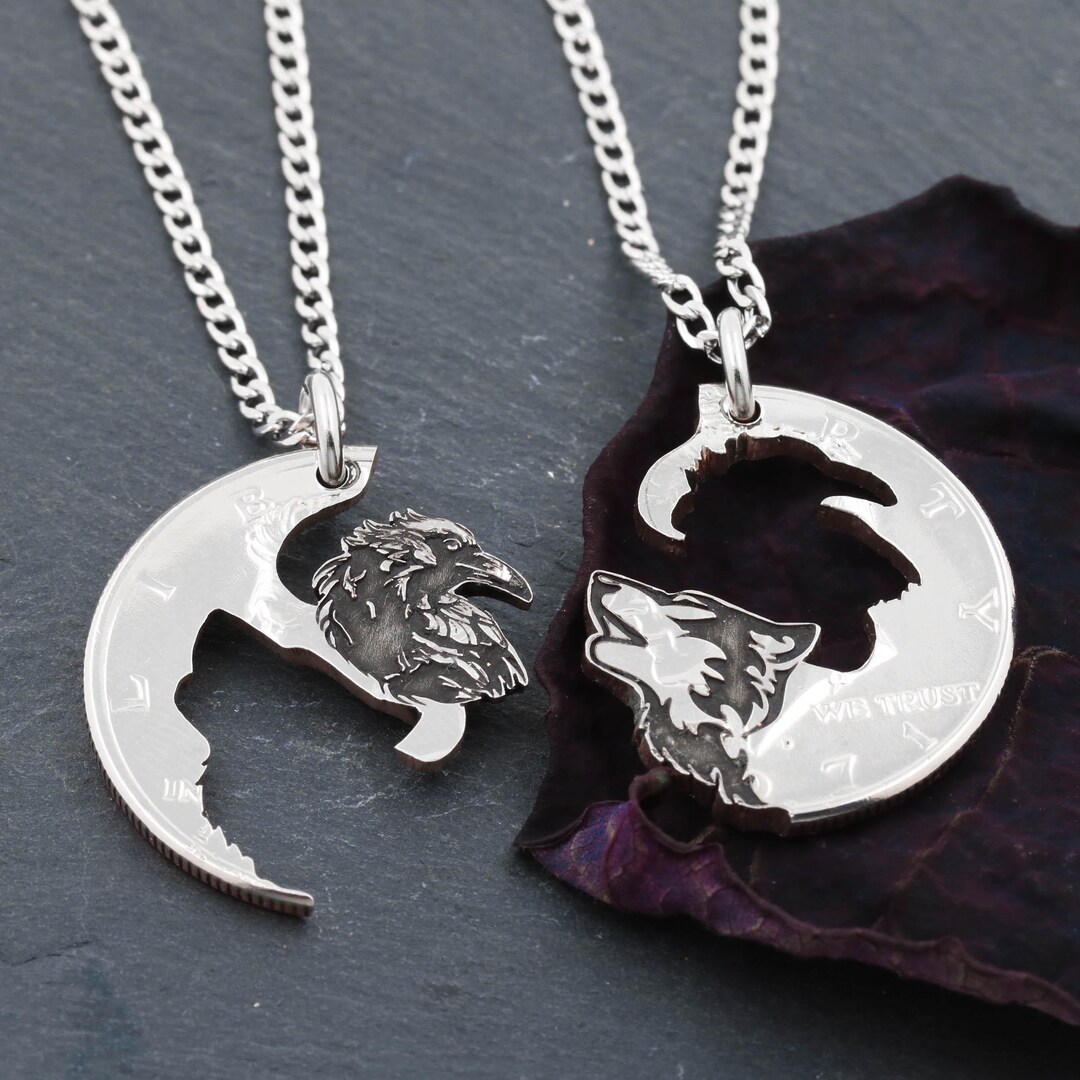 Howling Wolf and Raven Coin Necklaces, Jewelry Gifts for Best Friends ...