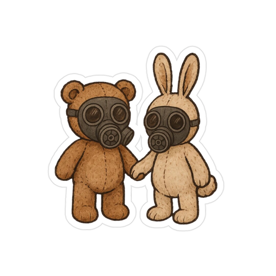 Apocalyptic Plushy Bear & Rabbit Gas Mask Sticker Transparent Outdoor ...