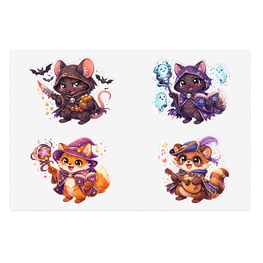 Rogue Rat, Nekomancer Cat, Fox Mage, Bard Tanuki Sticker Sheets | RPG ...