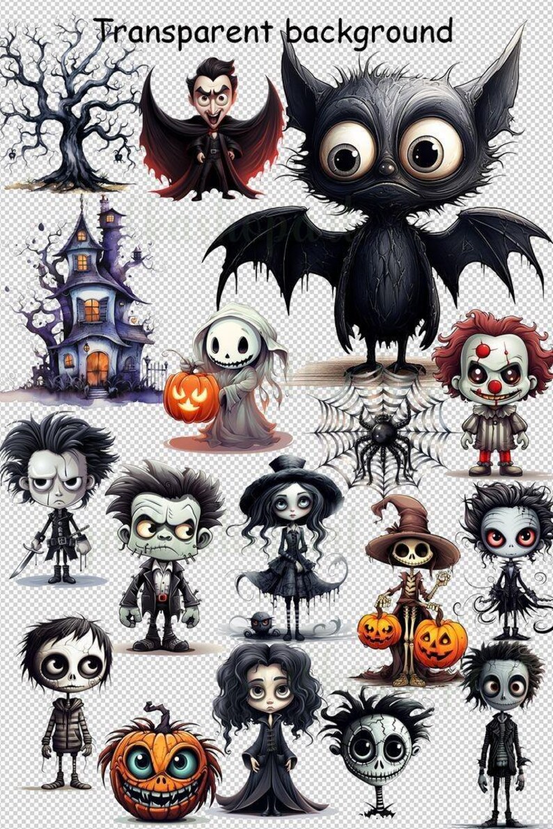Creepy Cute Halloween Characters Sticker Set – Gothic Horror Pngs With ...