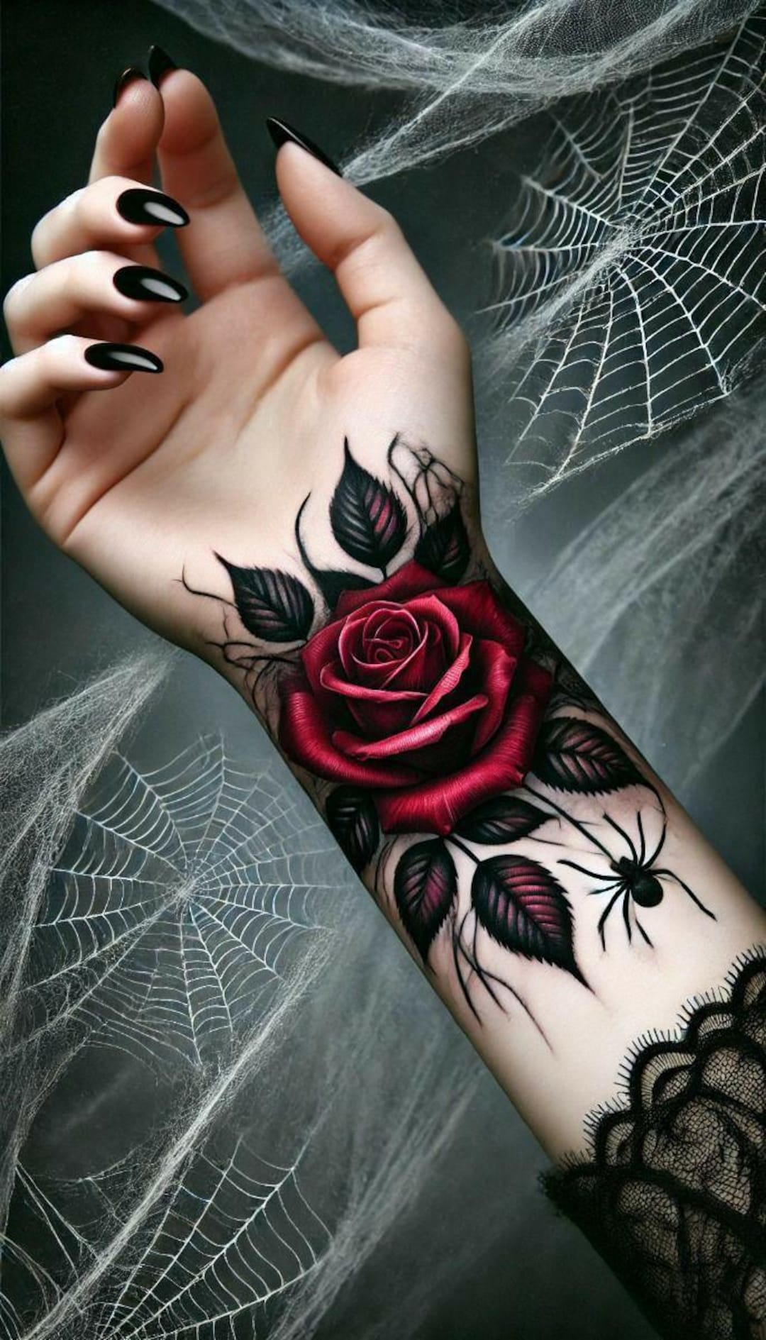 Gothic Red Rose & Spider Tattoo Design: Dark Floral Art (digital ...