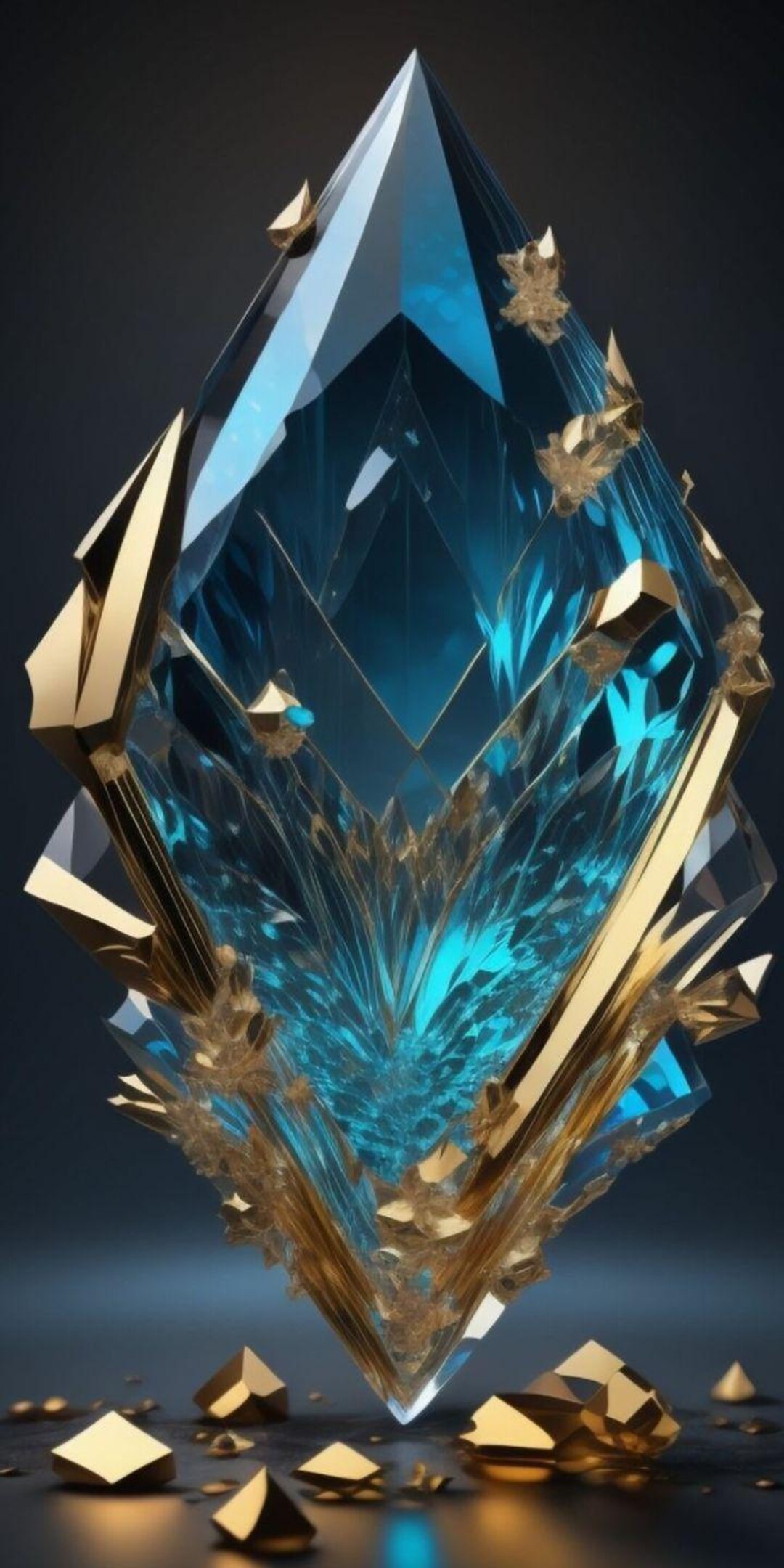 Blue Crystal Shard Art Print | Gold Sapphire Gemstone Wall Decor ...