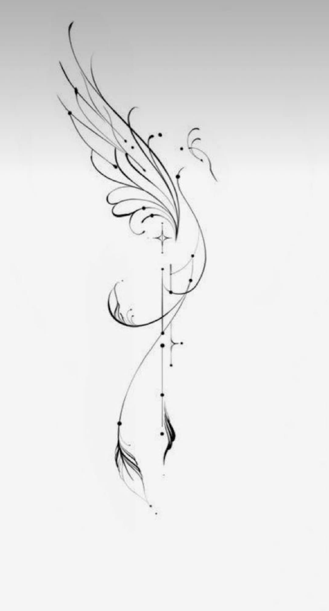 Minimal Phoenix Wing Tattoo Design | Elegant Line Art Feather | Symbol ...
