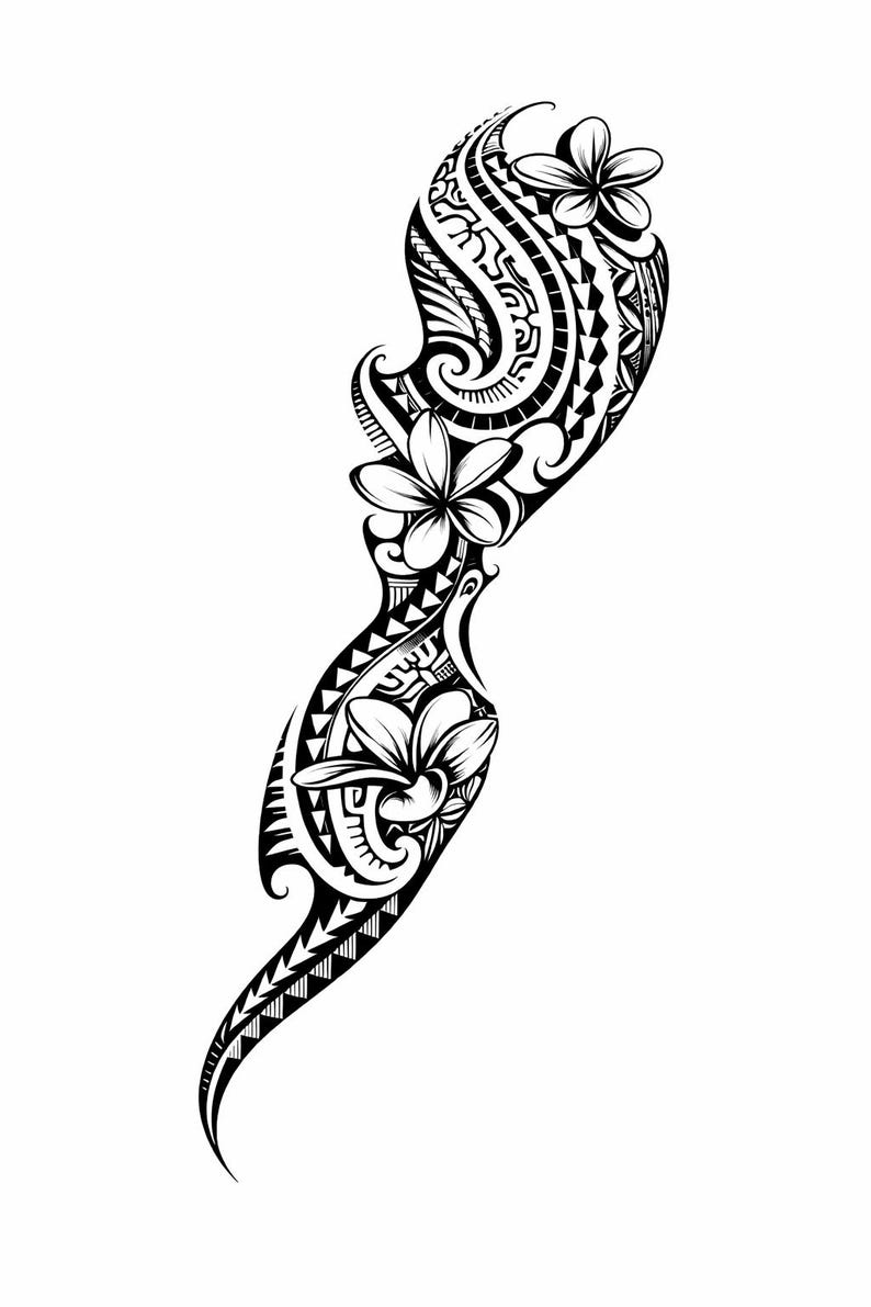 Samoan Floral Leg Tattoo Design | Polynesian Tribal Stencil (digital ...