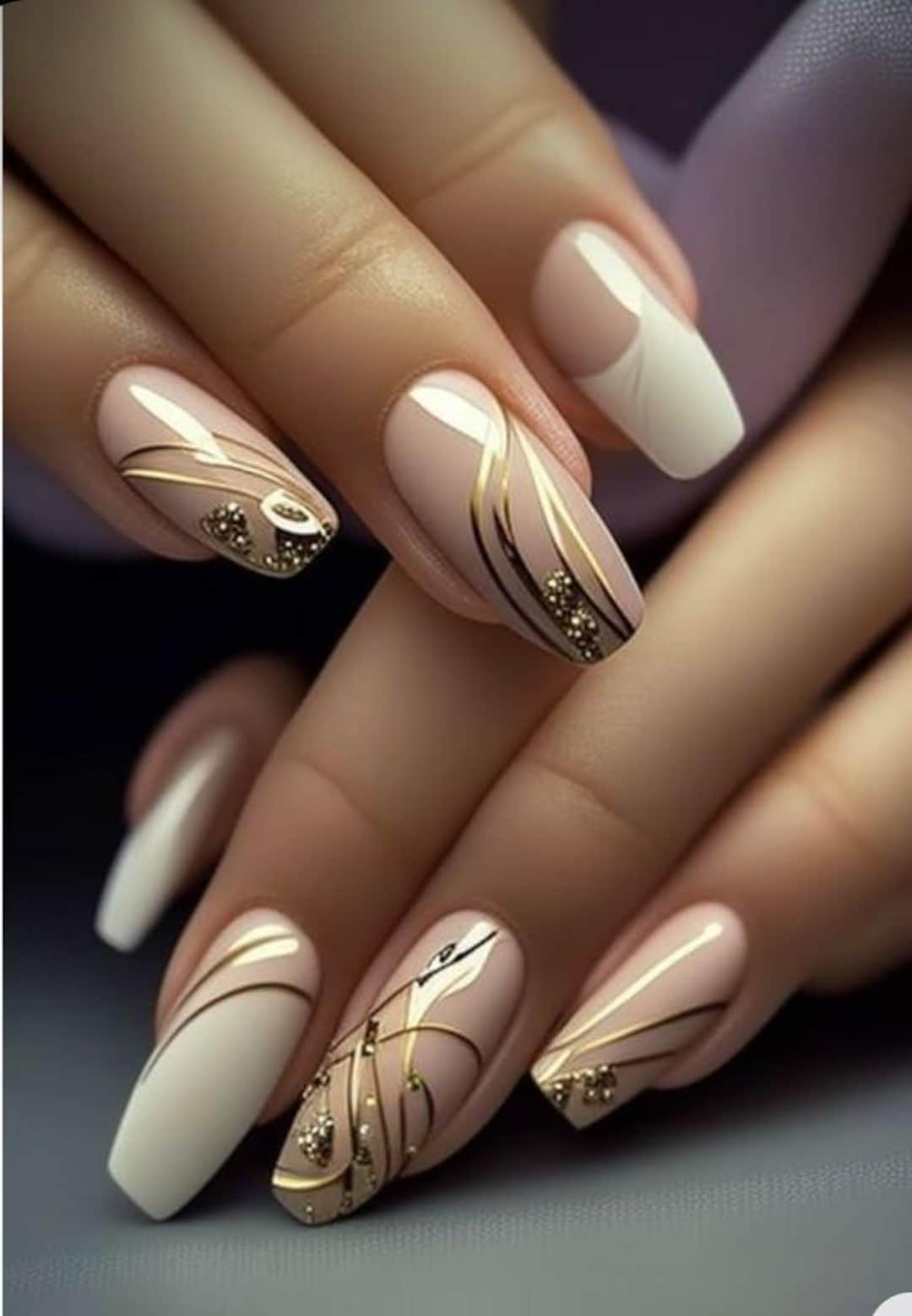 Elegant Blush Pink Press on Nails | Gold Line Rhinestone Nail Art - Etsy