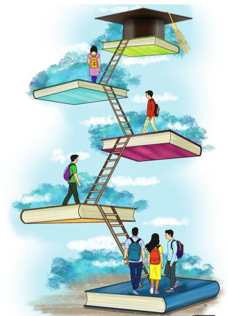 Success Ladder Classroom Poster | Students Climbing Books Illustration ...