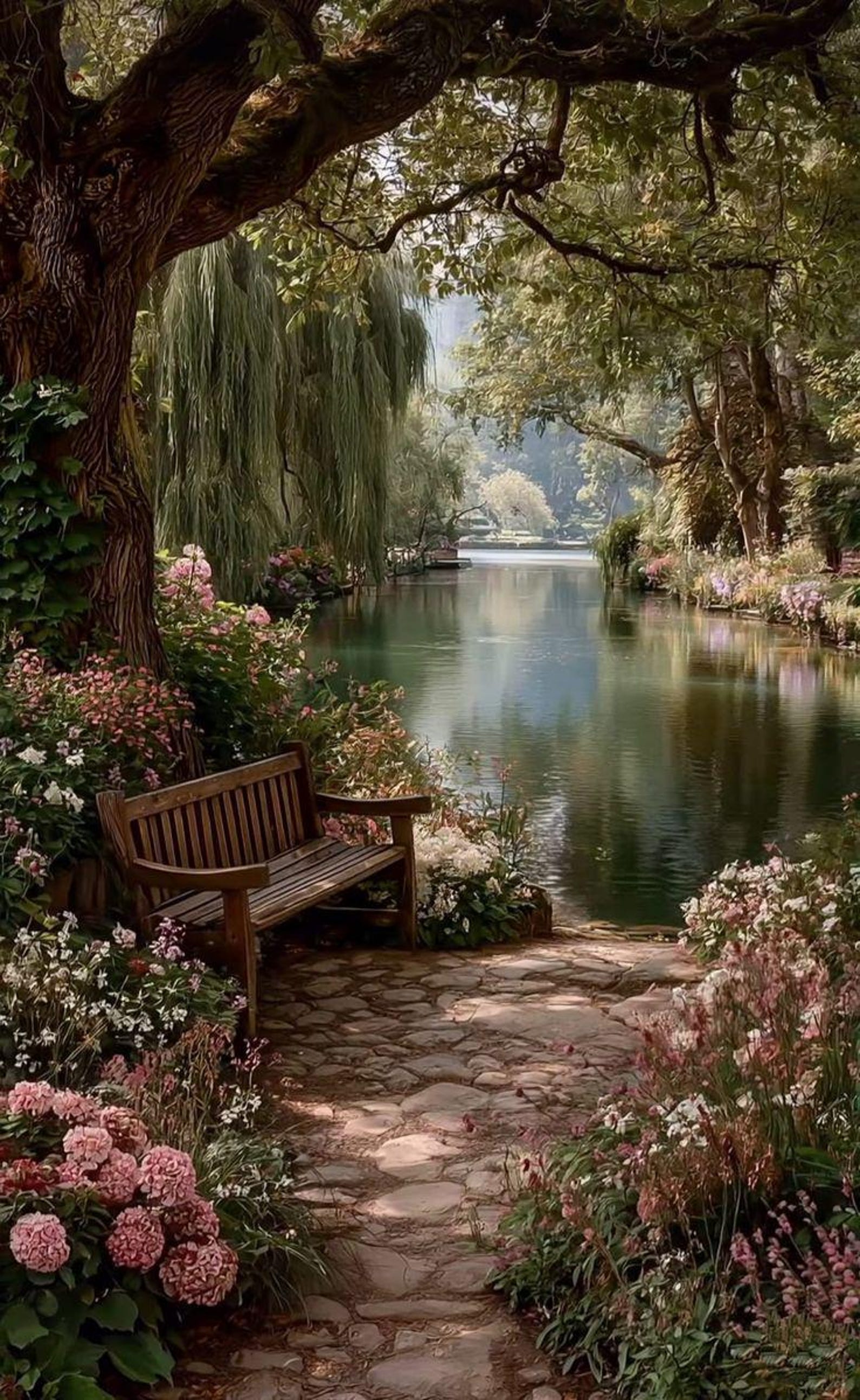Cottagecore Garden Lake View Print, Romantic Floral Landscape (digital ...
