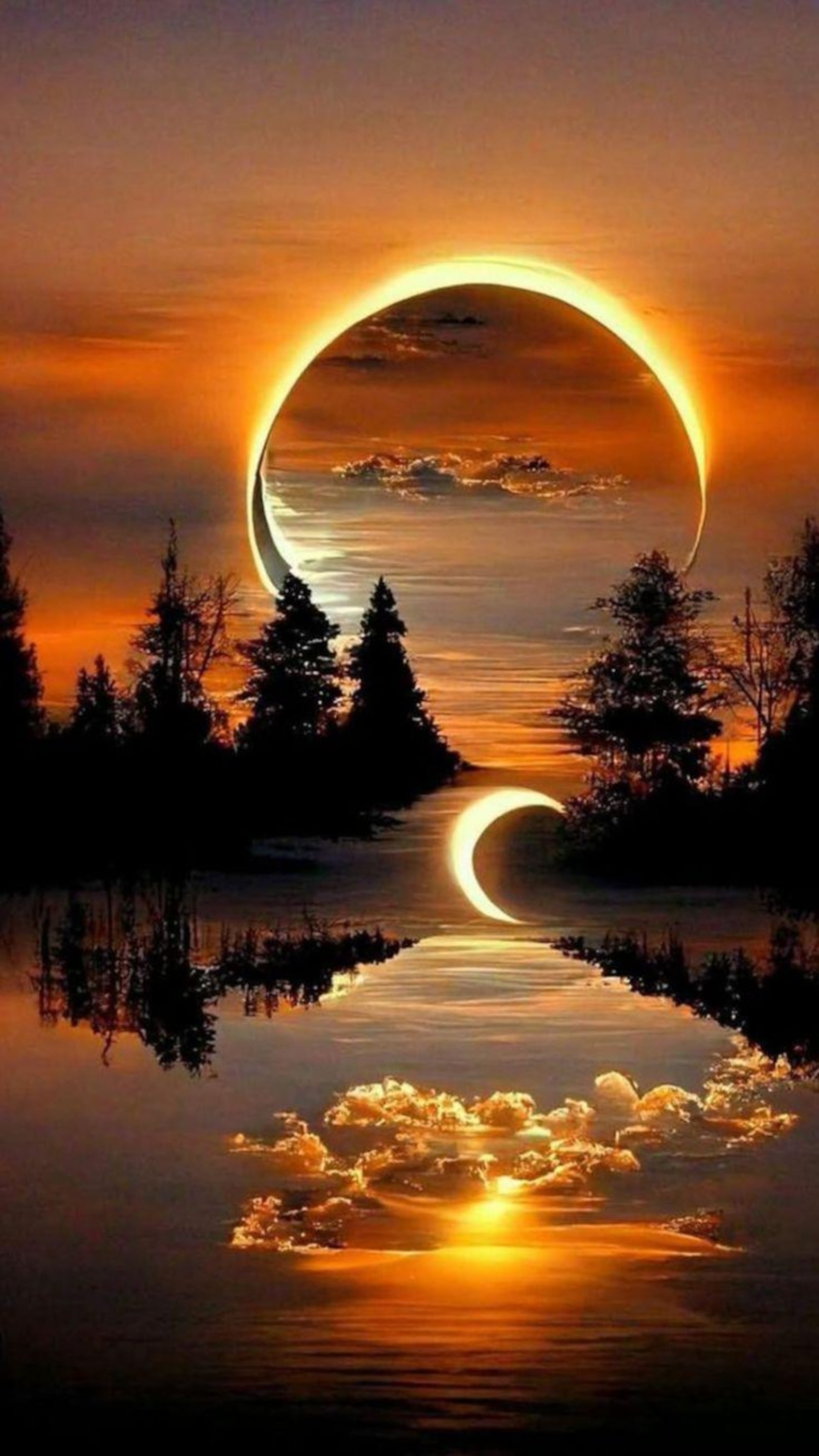 Solar Eclipse Wall Art – Sunset Reflection Landscape Poster – Golden ...