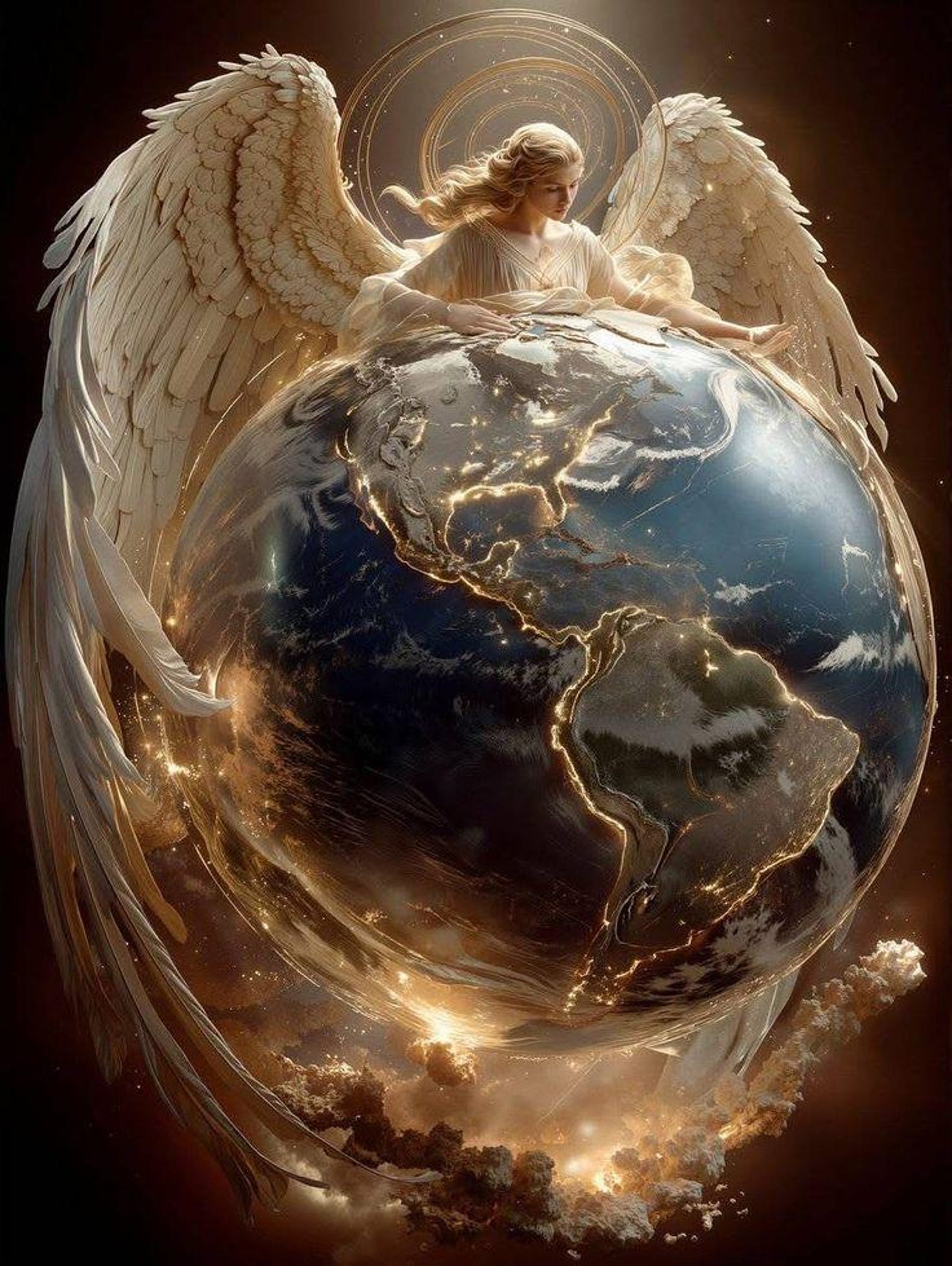 Guardian Angel Embracing Earth Digital Art | Spiritual Celestial Wall ...