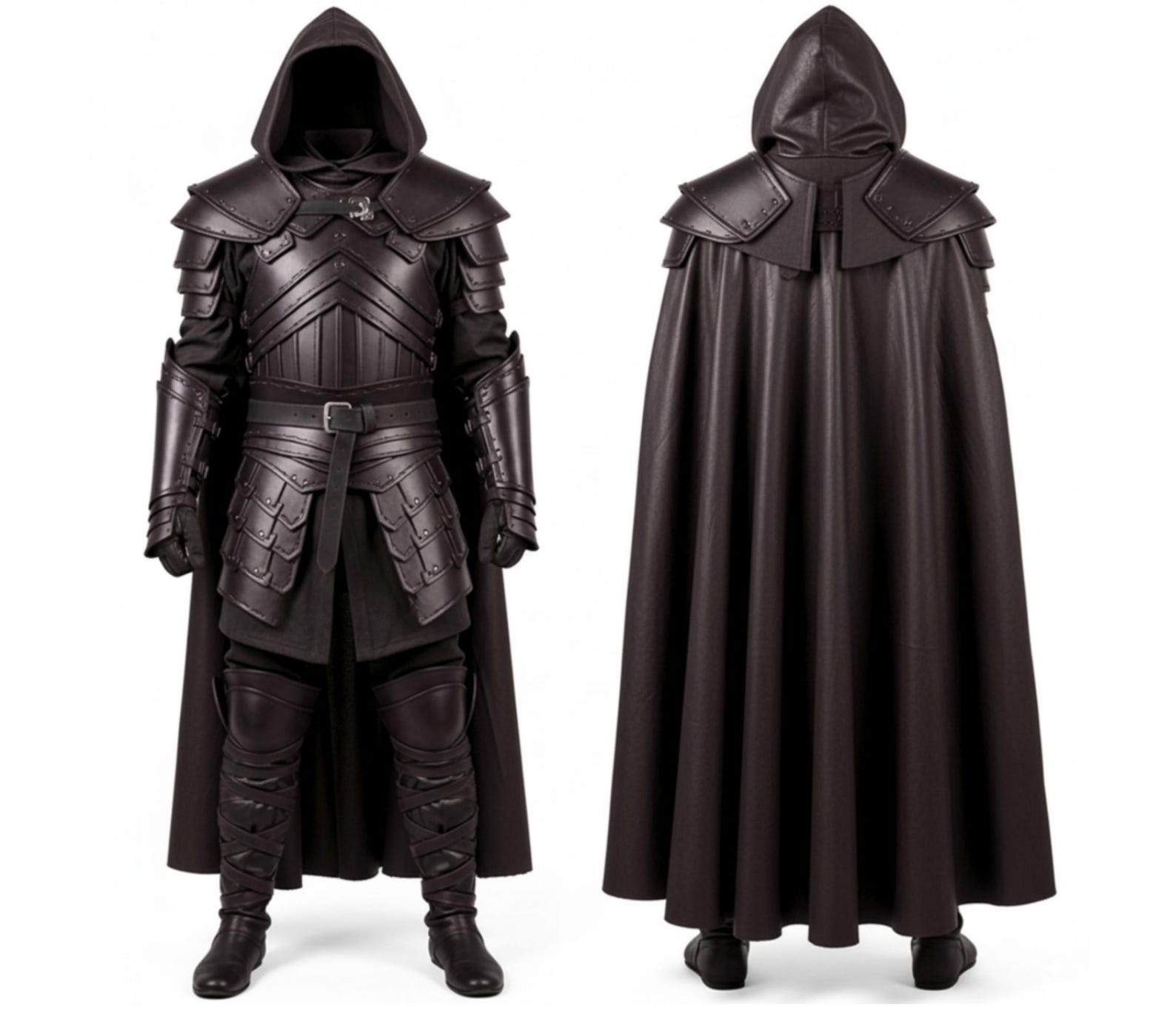 Leather Medieval Hooded Cloak With Armor – Knight Warrior Cosplay ...