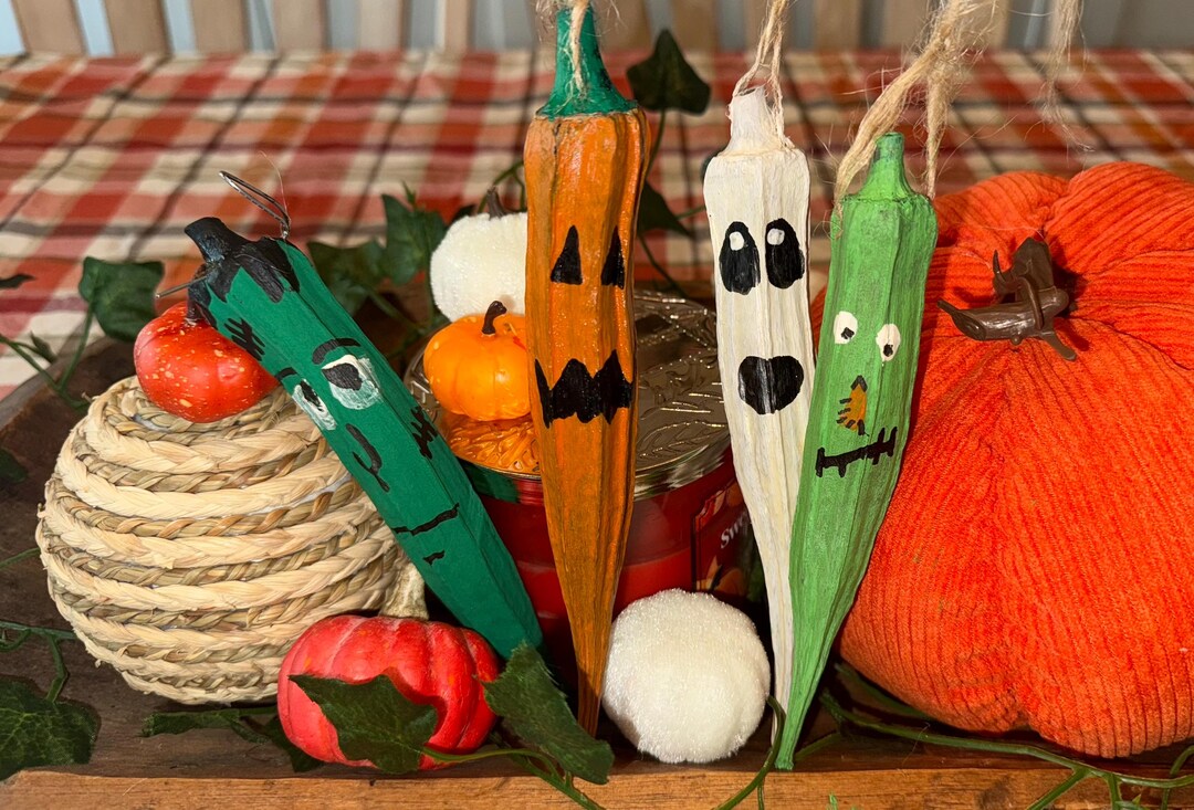 Hand- Painted Sun Dried Okra Halloween Ornament - Etsy