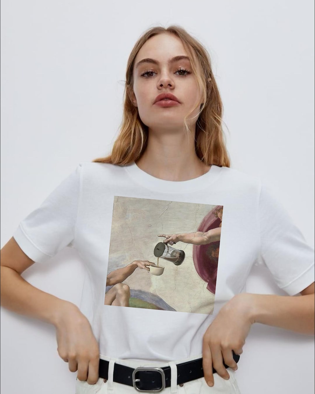Michelangelo Coffee Parody Tee • Renaissance Meme T-shirt - Etsy