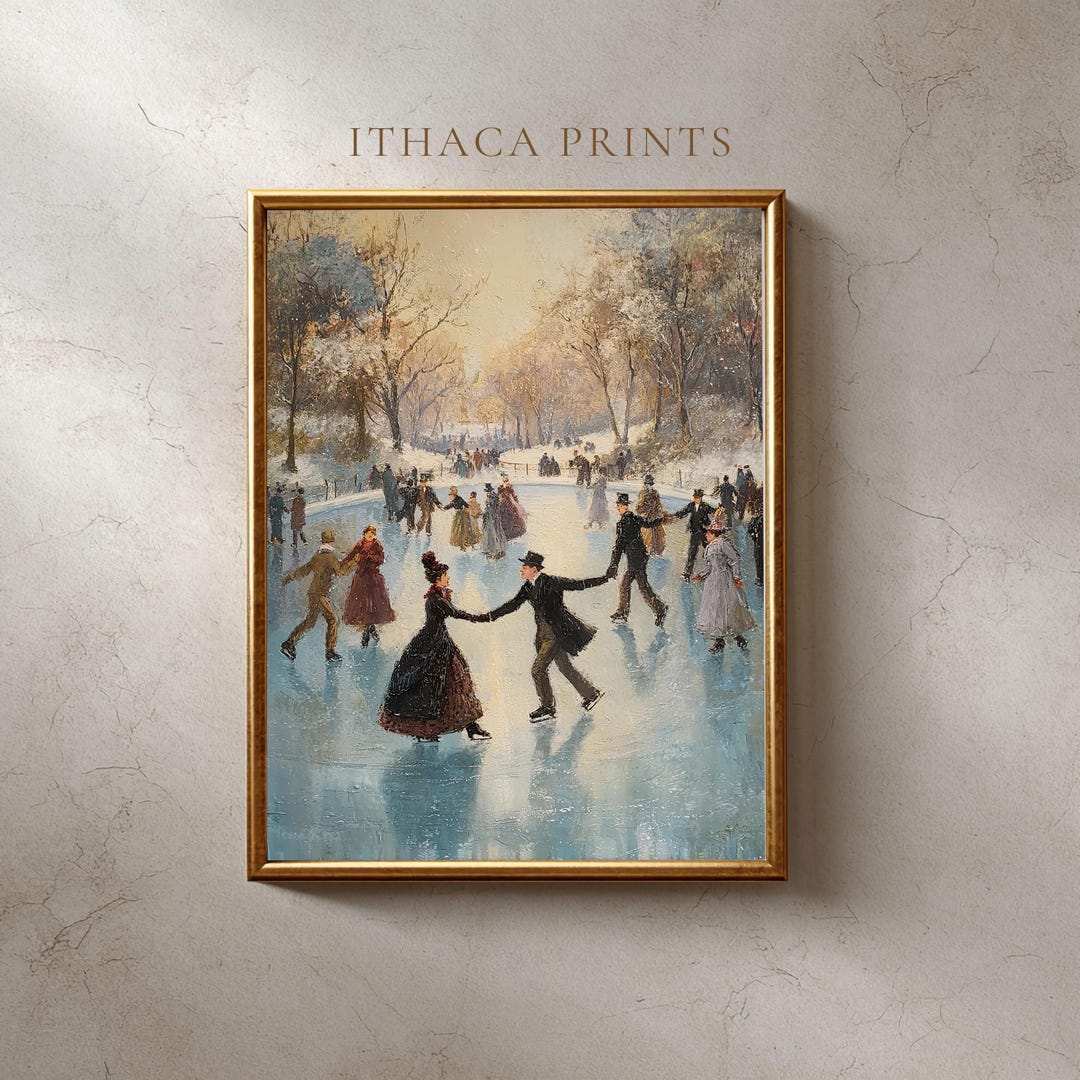 Victorian Ice Skating Scene Print – Vintage Winter Holiday Decor ...