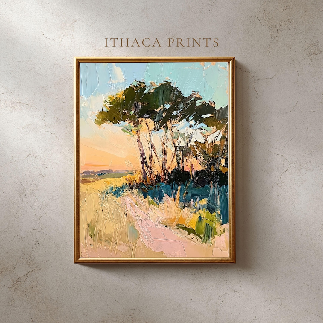 Impasto Coastal Tree Painting | Expressive Sunset Seascape Wall Art ...