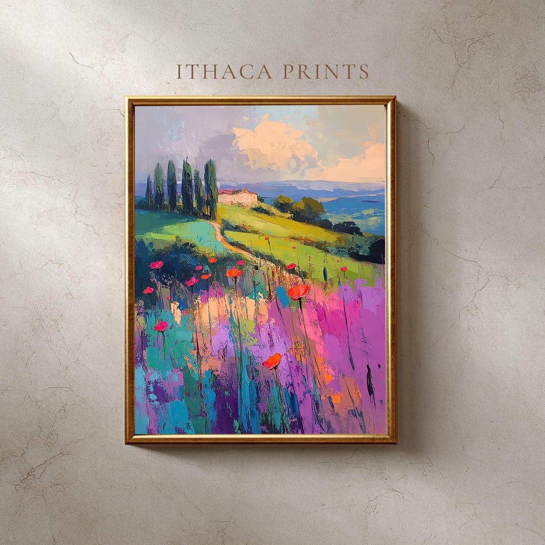 Vibrant Tuscan Landscape Painting, Italy Poppy Field Art Print ...