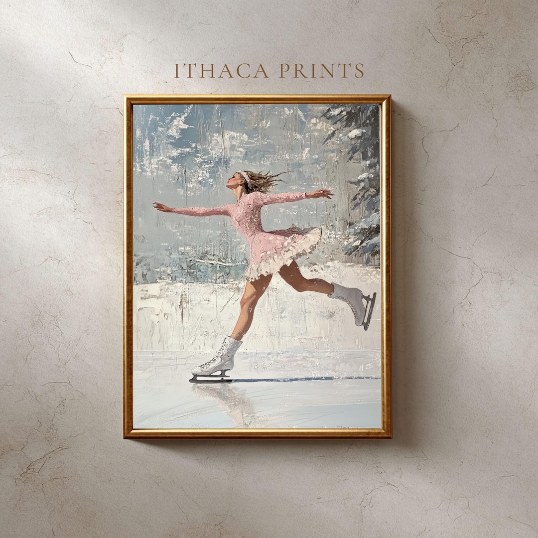 Impasto Ice Skater Print, Textured Winter Wall Art (digital Download ...