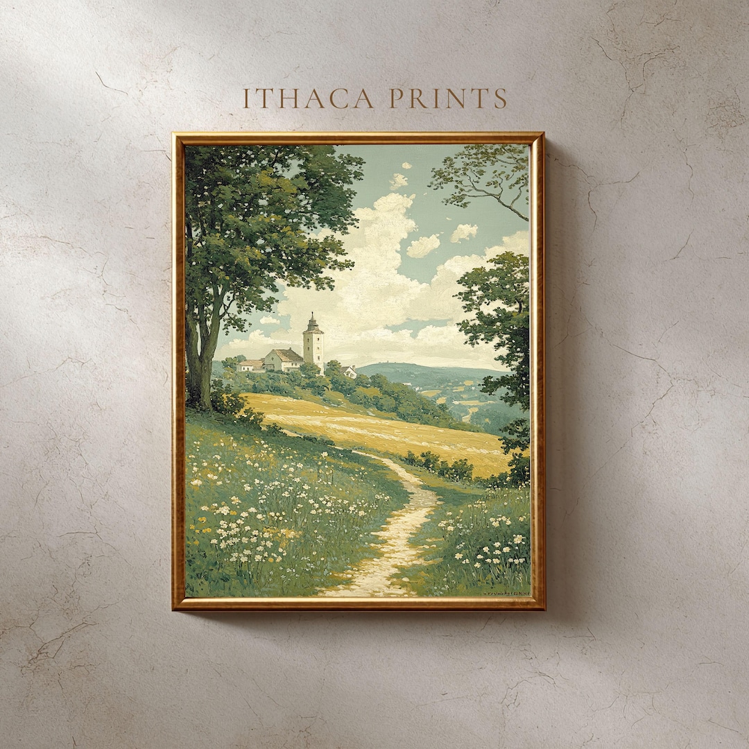 Serene Countryside Path Painting Vintage European Landscape Art With ...