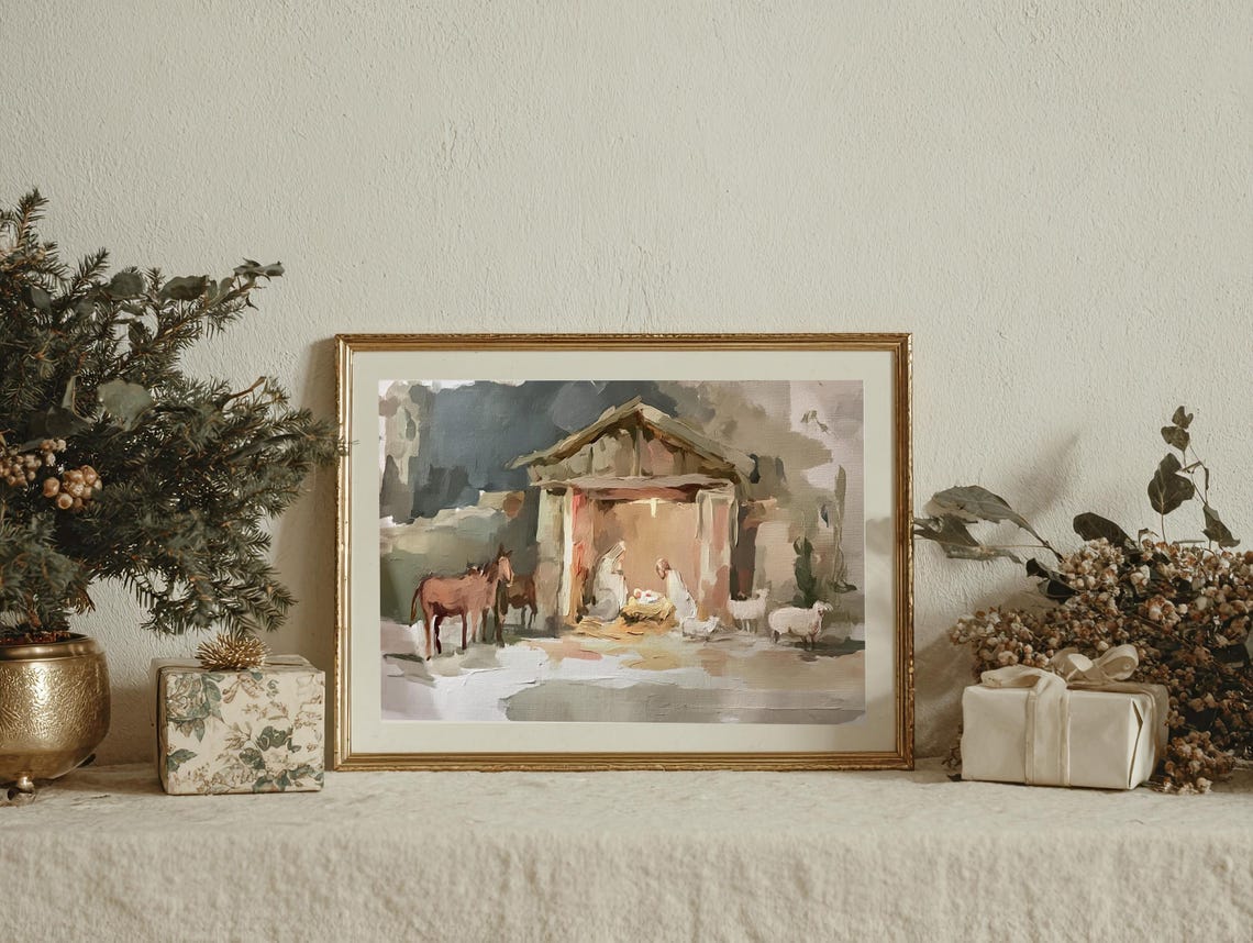 Minimalist Nativity Scene Art Print: Abstract Christmas Manger (digital ...