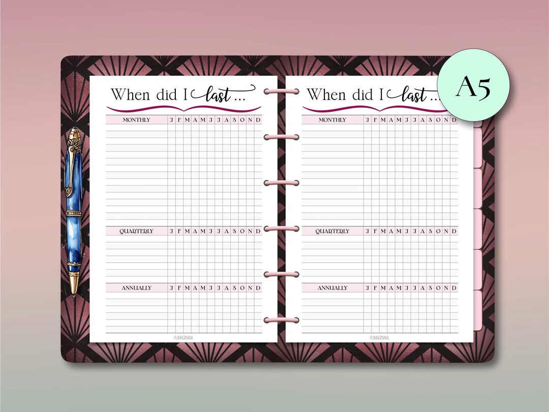 Annual Task Record Planner Insert: A5 Pink Checklists, Events & Tasks ...