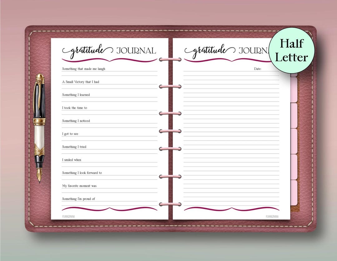 Pink Gratitude Journal Insert, 30/31 Day Lined Planner, Half Letter ...