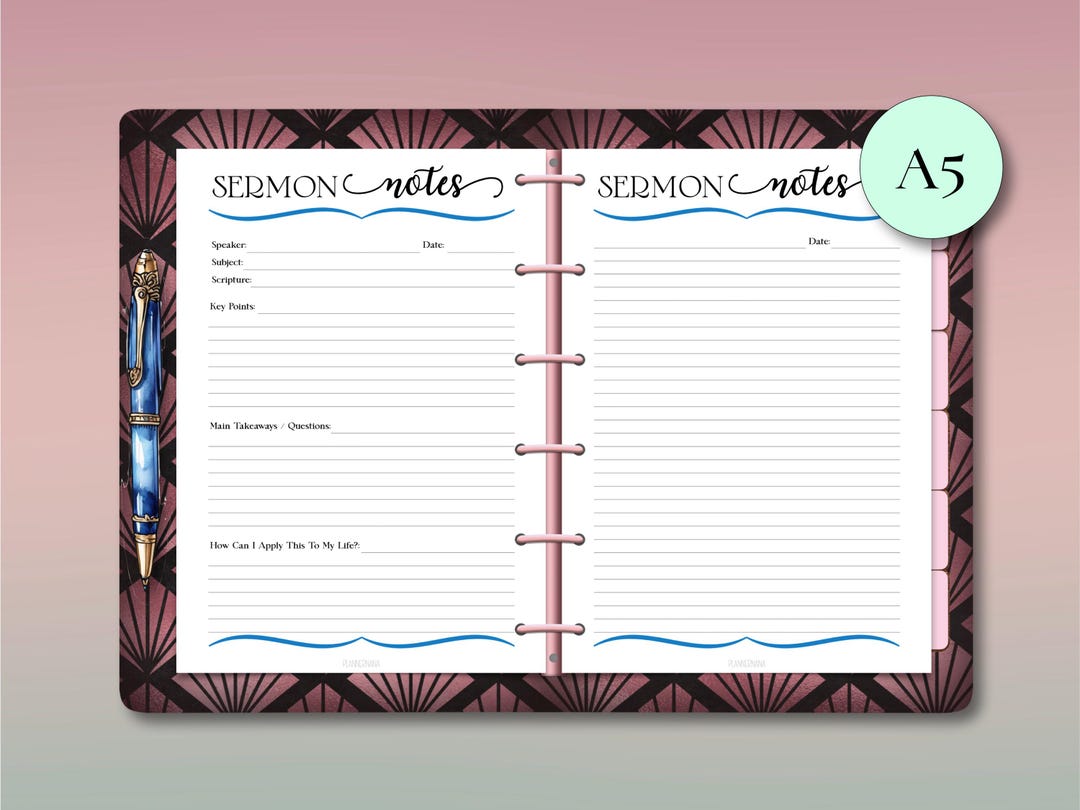 Blue Sermon Notes Faith Planner Insert: Christian Bible Study ...