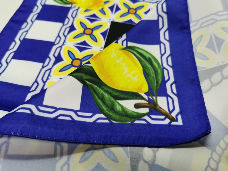 Lemon Print Satin Bandana, Italian Tile Square Scarf 20x20 Inches ...