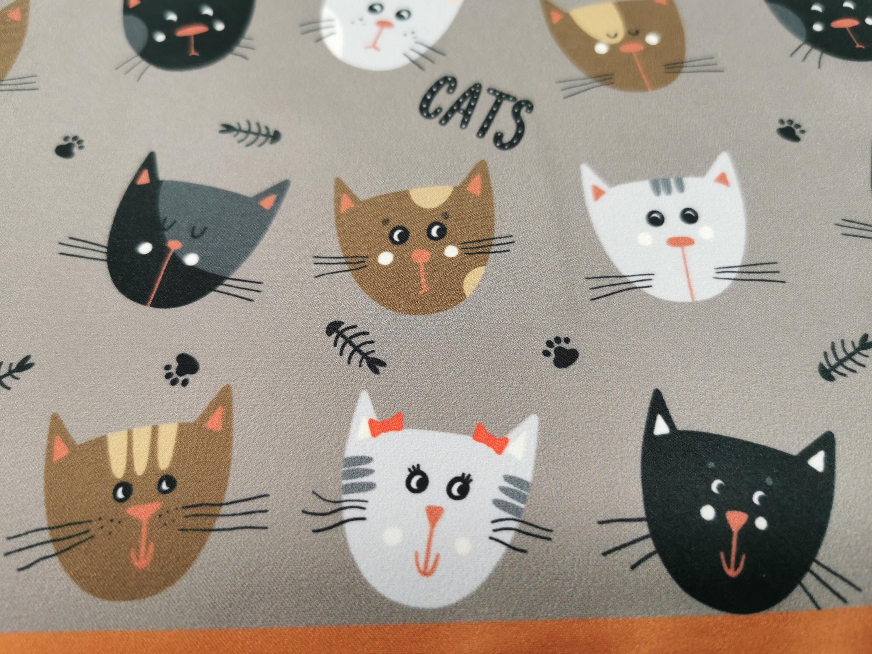 Cat Print Satin Bandana 20x20" – Khaki Green Cartoon Cat Headscarf ...