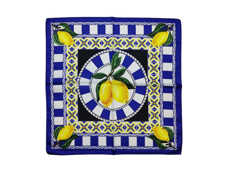 Lemon Print Satin Bandana, Italian Tile Square Scarf 20x20 Inches ...