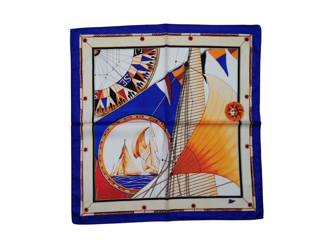 Sailing Boat Satin Scarf, Nautical Compass Print Bandana - Etsy