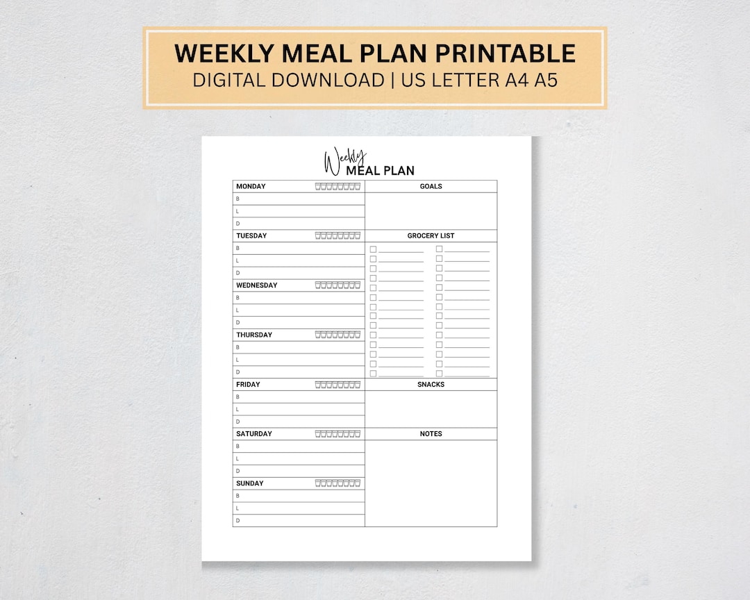 Weekly Meal Planner Printable | Fitness & Nutrition Tracker (PDF ...