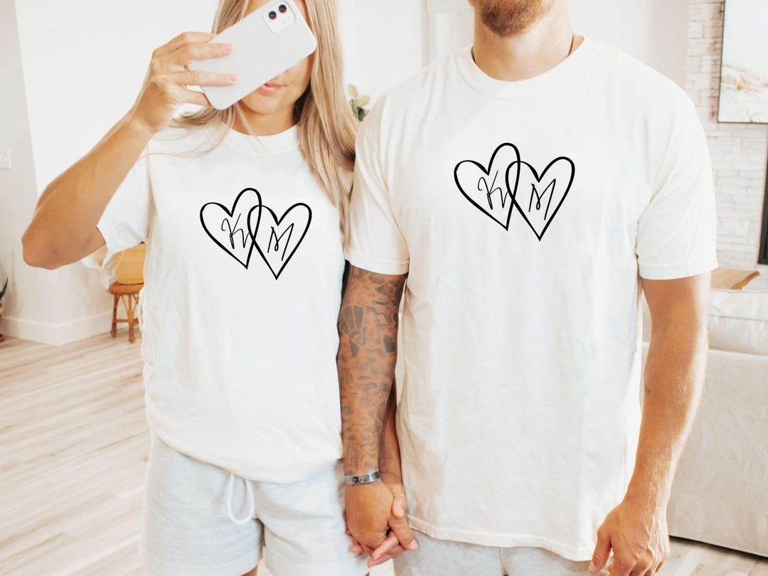 Matching Couple Shirts With Initials, Minimalist Heart Design Shirts ...
