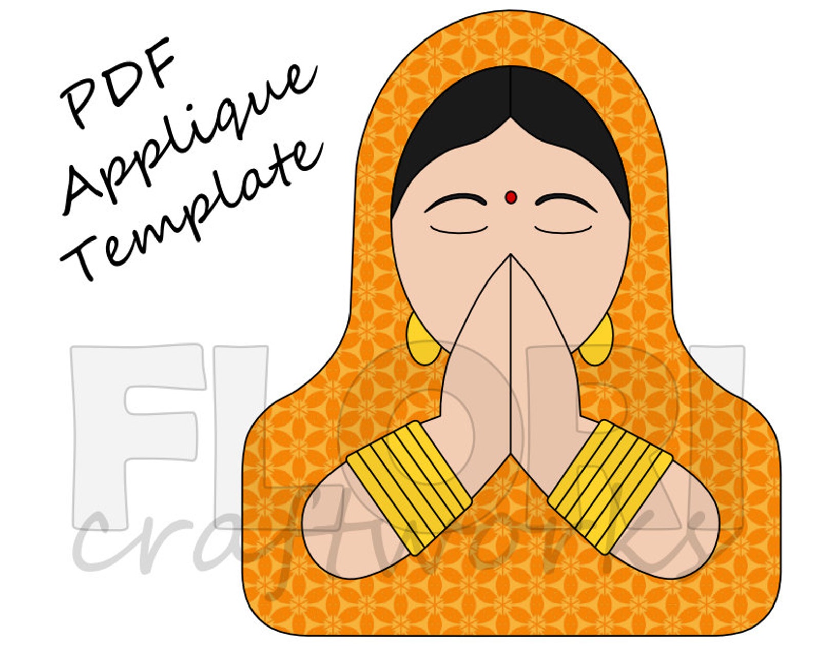 Namaste PDF Applique Template Pattern Indian Hindu Woman Praying - Etsy