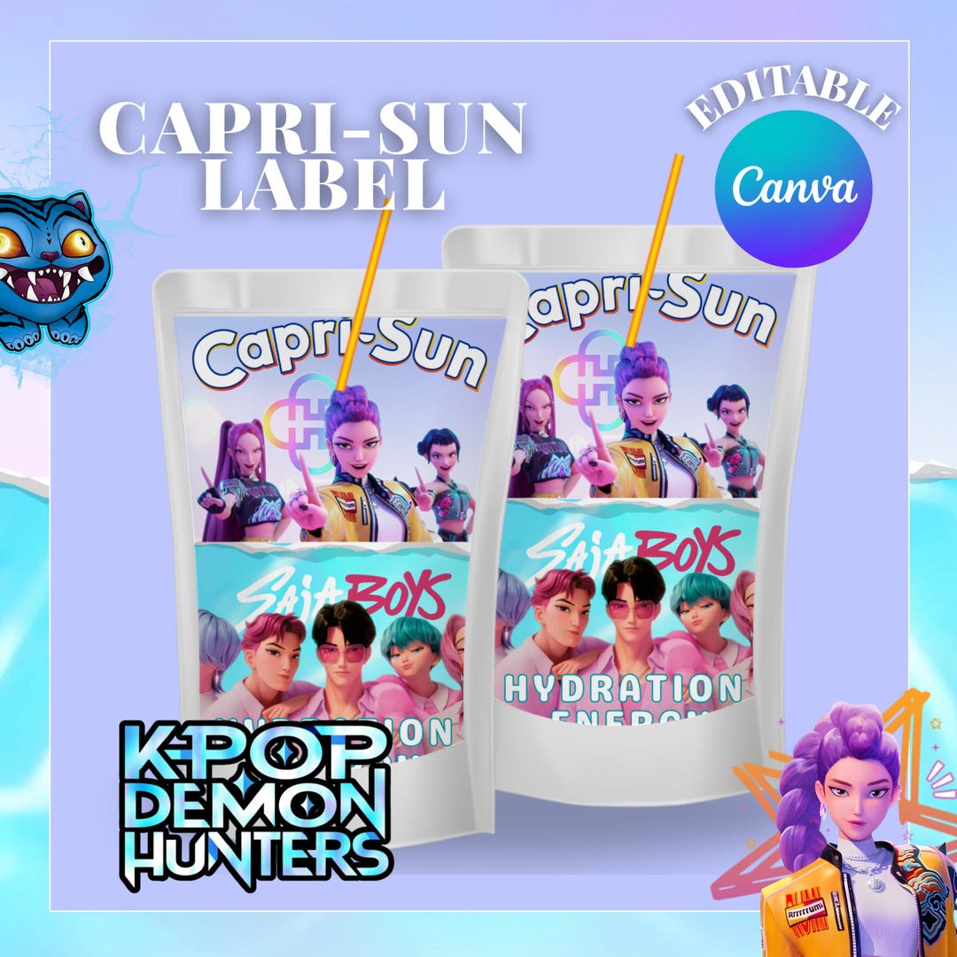 KPOP Demon Hunters Party Capri-sun Labels, Editable Canva Template ...