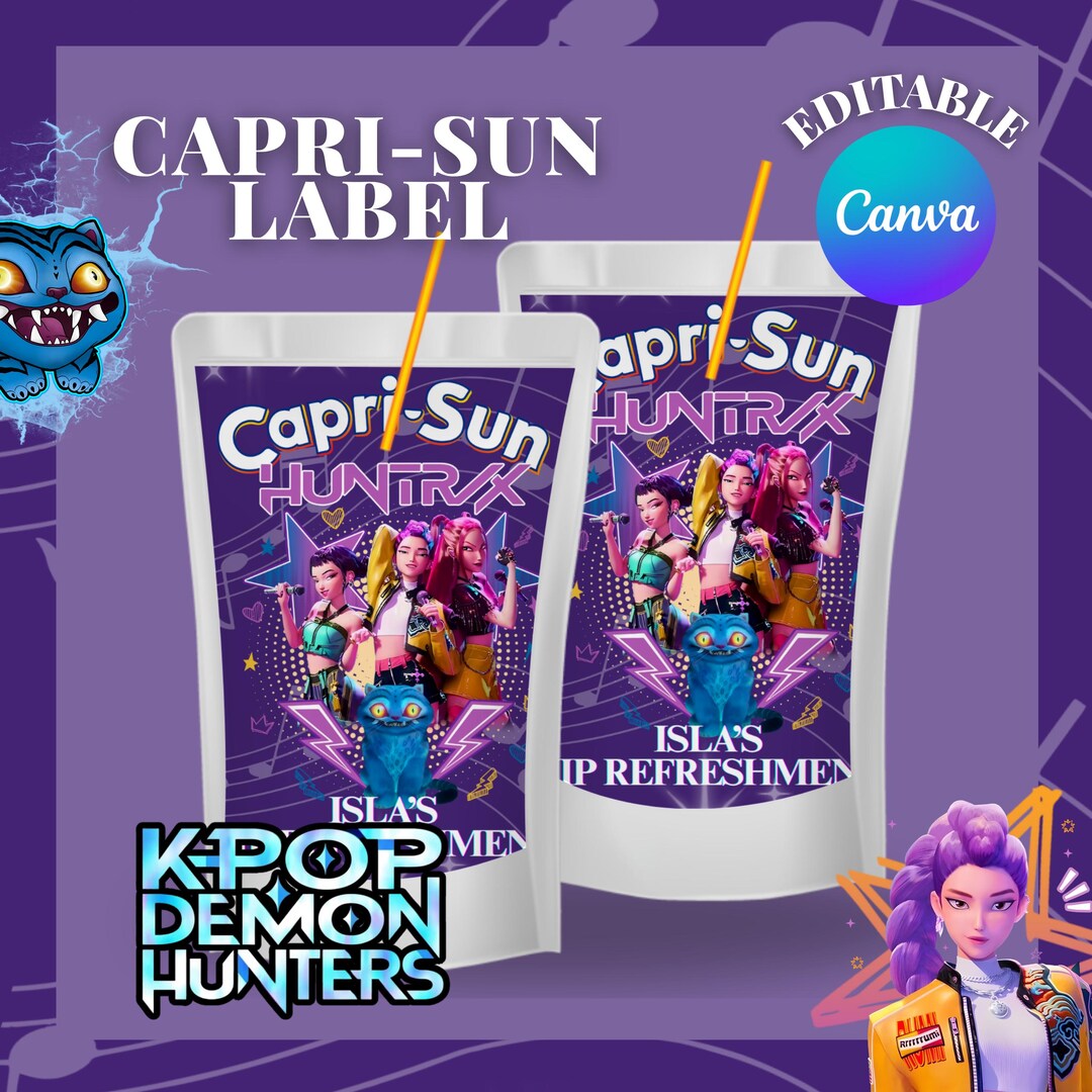 KPOP Demon Hunters Capri-sun Labels, Editable Canva Template, KPOP ...