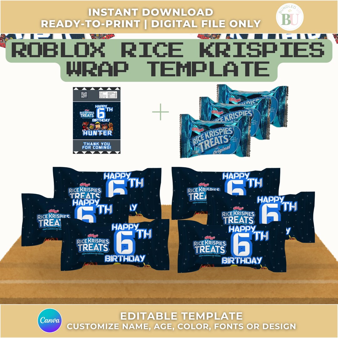 Roblox Rice Krispies Wrap Template, Printable Party Favor Wrapper ...