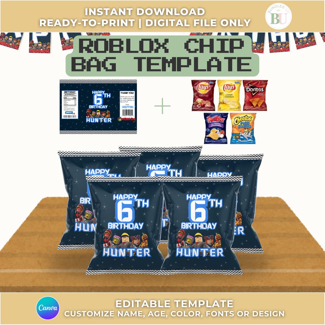 Roblox Chip Bag Template, Editable Canva Snack Wrapper for 28 G Chips ...