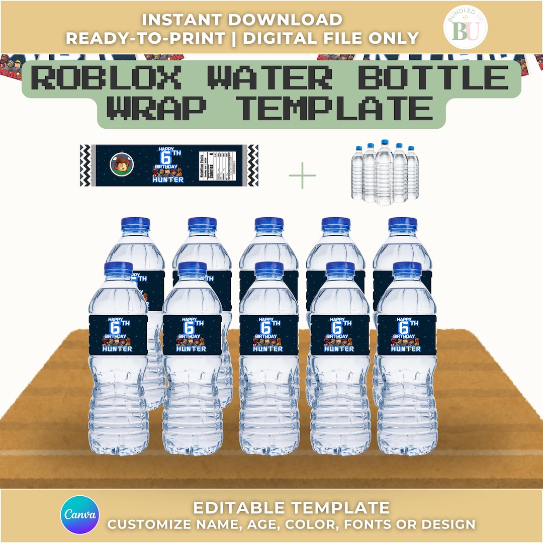 Roblox Water Bottle Label, 16 Oz Editable Canva Wrap, Printable ...