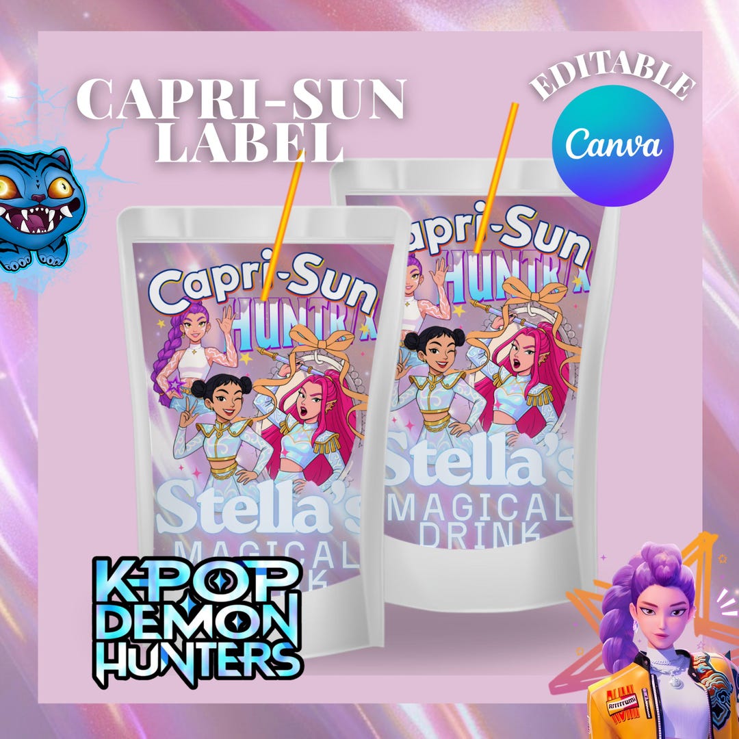 KPOP Demon Hunters Capri-sun Labels, Editable Canva Template, KPOP ...